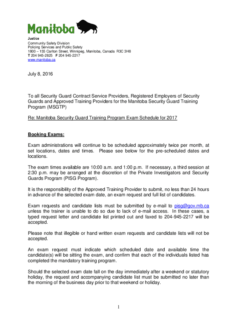 Fillable Online Book Security Guard Exam Manitoba - Fill Online ...