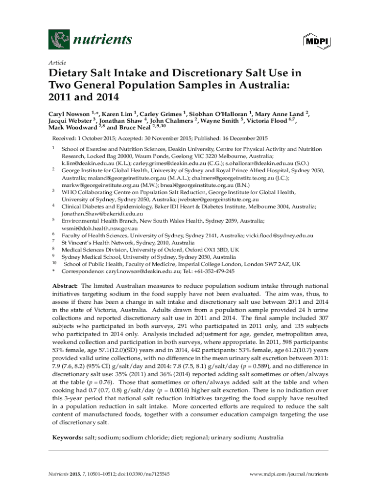 Fillable Online Dietary salt intake and discretionary salt use in two ...