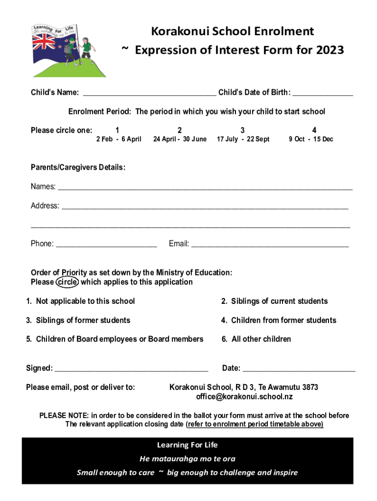 Fillable Online ENROLLMENT FORMS FOR 2023-2024 SCHOOL YEAR Fax Email Print - pdfFiller