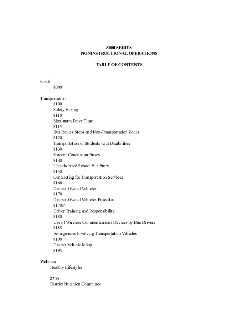 Fillable Online 8000 Series NON-INSTRUCTIONAL OPERATIONS Table of ... Fax Email Print - pdfFiller