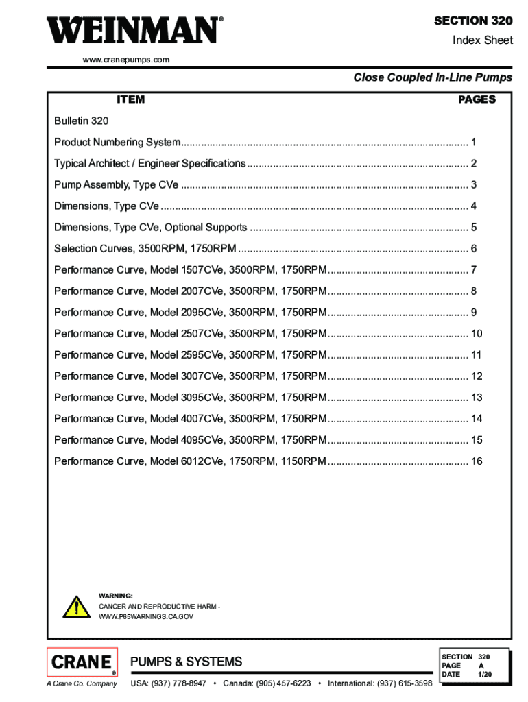 Fillable Online Weinman Model CV, Series 320, Vertical In-Line Pump Fax ...