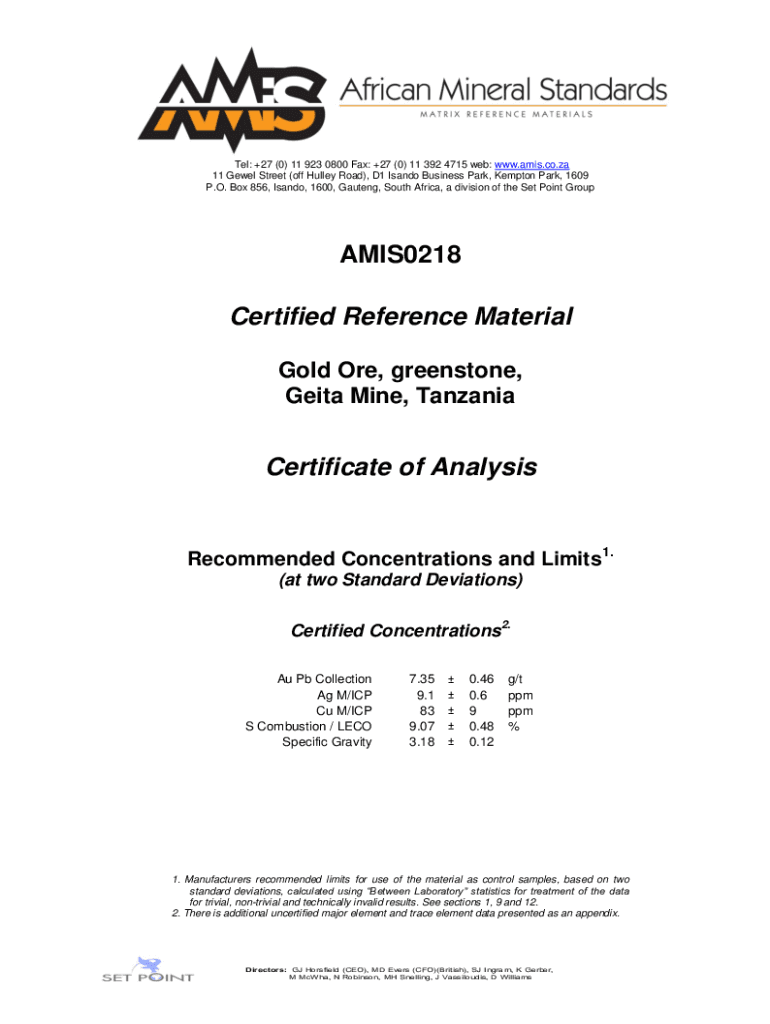 Fillable Online amis co AMIS0248 Certified Reference Material ...