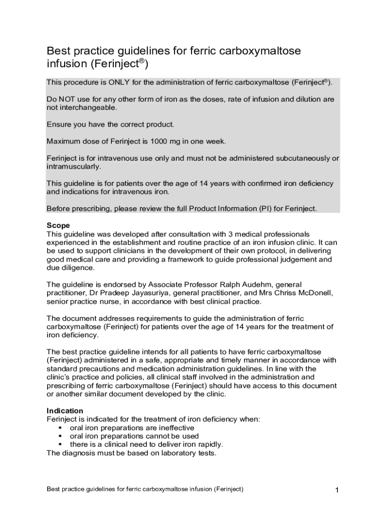 Fillable Online Ferinject 50 mg iron/mL dispersion for injection ...