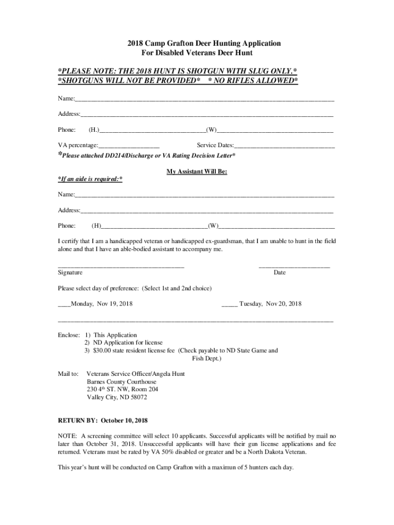 Fillable Online Disabled Veterans Deer Hunt- Taking Applications Now ...