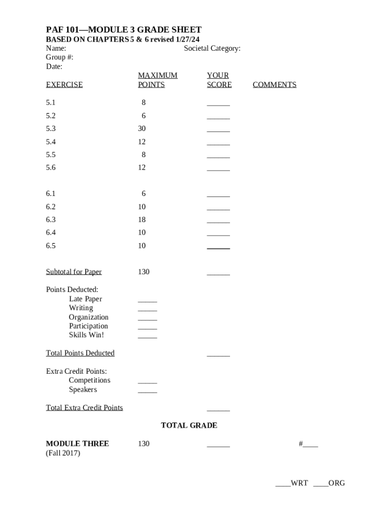 PAF 101 Module 3 - PAF 101MODULE 3 GRADE SHEET ... Doc Template | pdfFiller