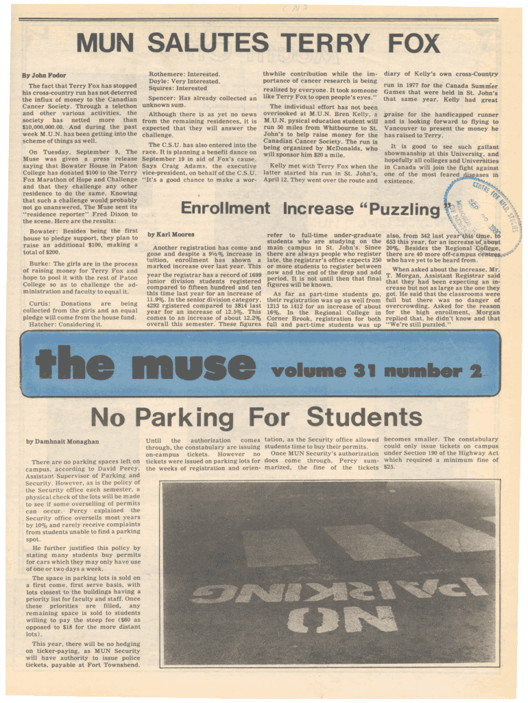 Fillable Online MUN SALUTES TERRY FOX - DAI - Memorial University Fax ...