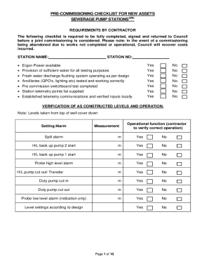 Fillable Online Pre-Commissioning Checklist For New Assets Water Sites ...
