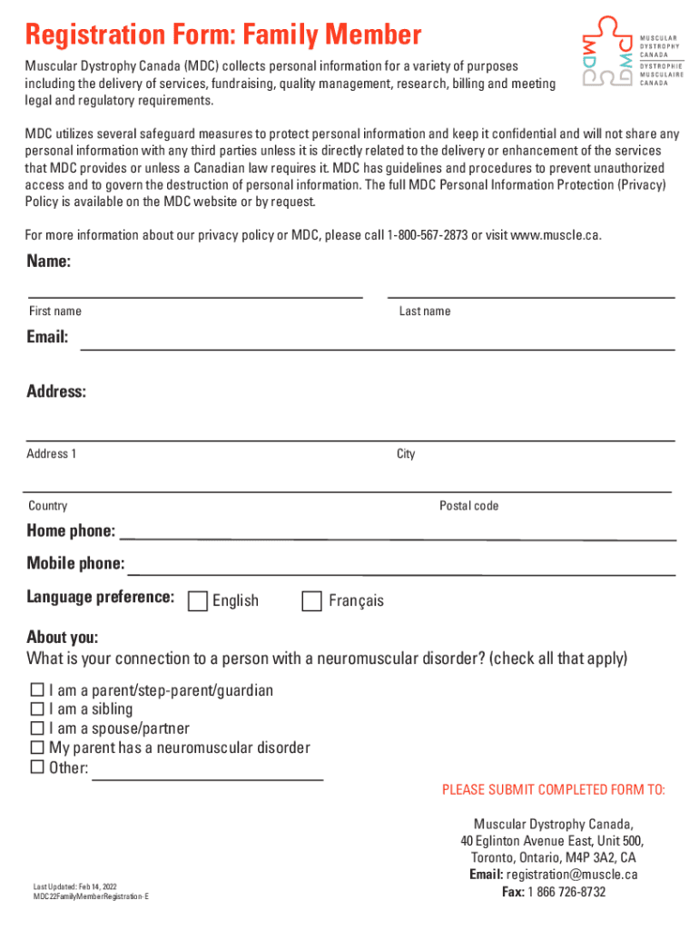 Fillable Online Registration Form: Family Member Fax Email Print ...