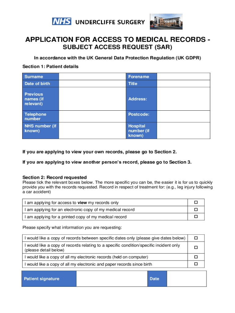 Fillable Online 19. Application for access to Health Records Subject ...