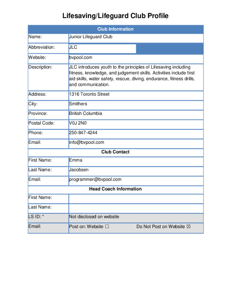 Fillable Online Lifesaving Society Junior Lifeguard Club - move.learn.play Fax Email Print ...