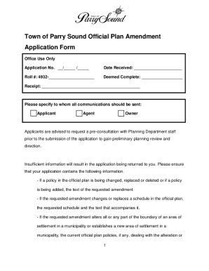 Fillable Online Town of Parry Sound Official Plan Amendment Application ...