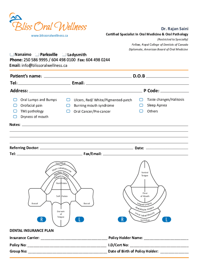 Fillable Online Dr Saini Oral Medicine Referral form for North Island NOV ... Fax Email Print ...