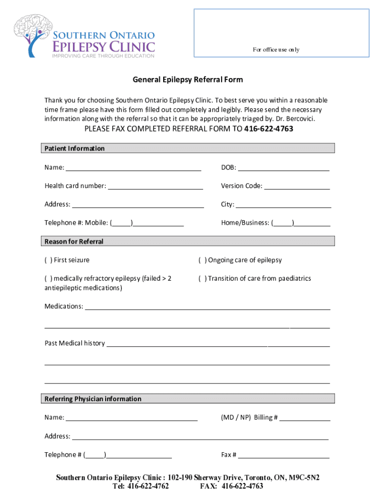 Fillable Online General Epilepsy Referral Form Fax Email Print - pdfFiller