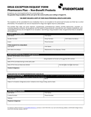 Fillable Online DRUG EXCEPTION REQUEST FORM Pharmacare Plan Fax Email ...