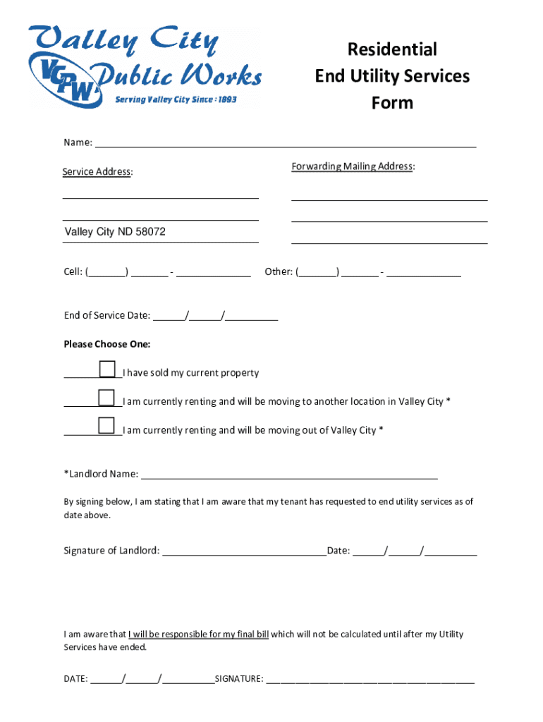 Fillable Online Residential End Utility Services Form Fax Email Print ...