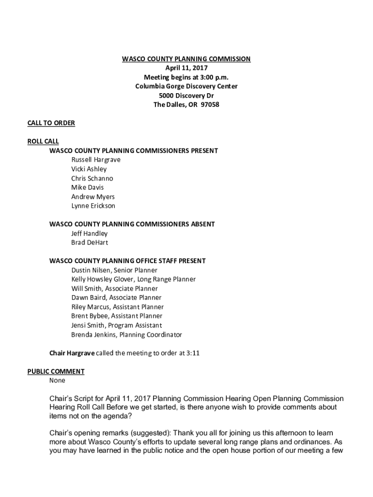 Fillable Online Chairs Script for April 11, 2017 Planning Commission ...