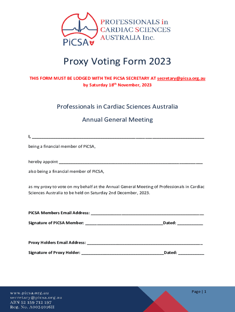 Fillable Online PICSA Proxy Voting Form 2023 Fax Email Print - pdfFiller