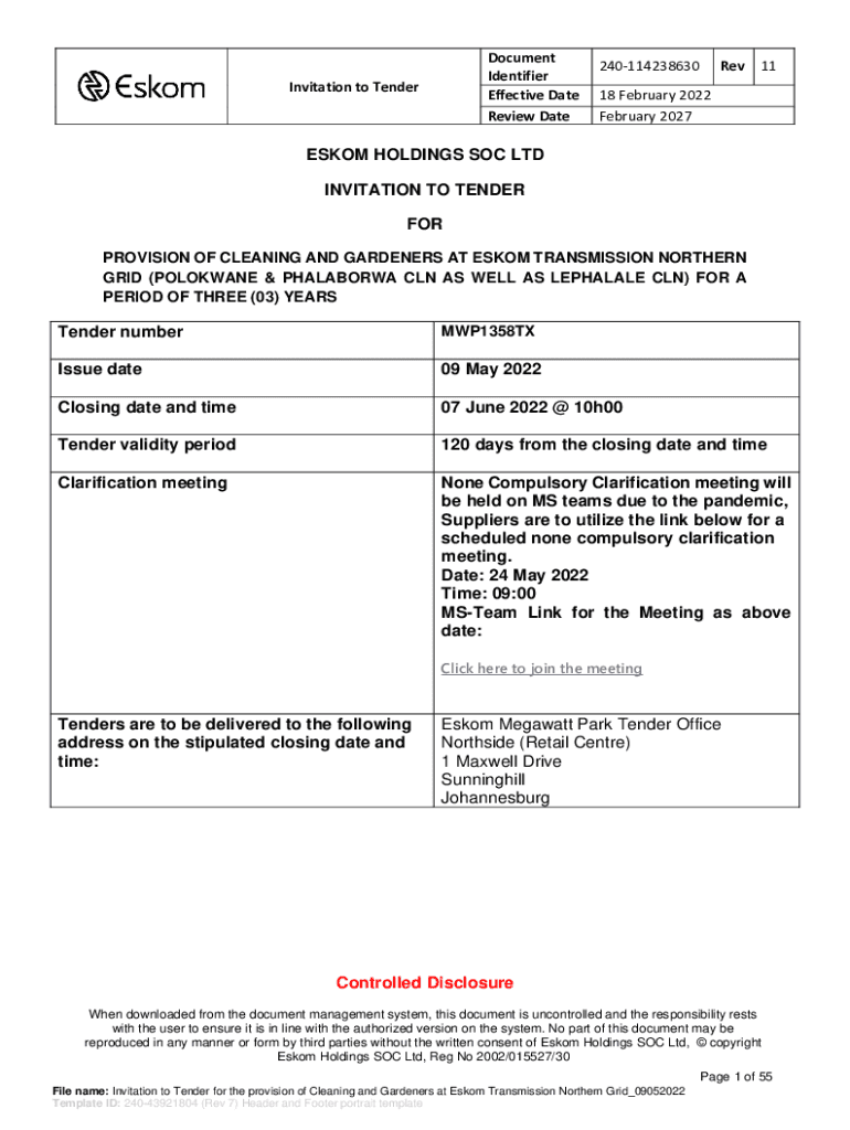 Fillable Online Tender Bullettin - Eskom Fax Email Print - pdfFiller