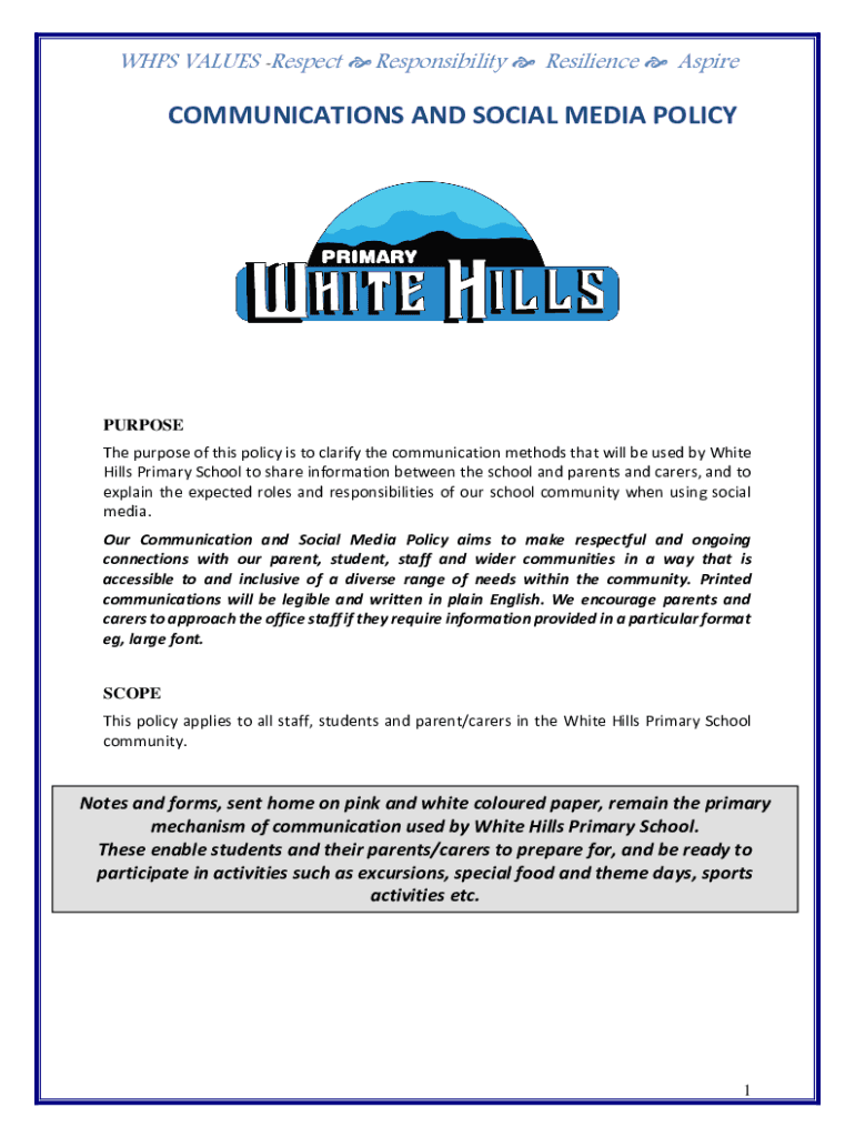 Fillable Online WHPS VALUES -Respect b Responsibility b Resilience b ...