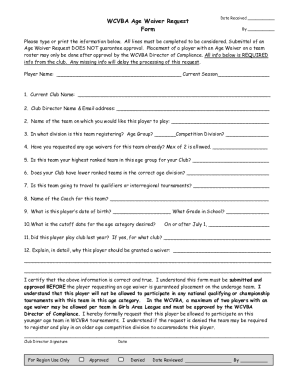 Fillable Online WCVBA Age Waiver Request Form Fax Email Print - pdfFiller