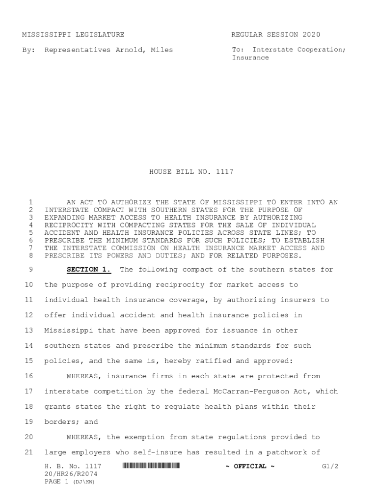 Fillable Online billstatus ls state ms To: Interstate Cooperation; Fax Email Print - pdfFiller