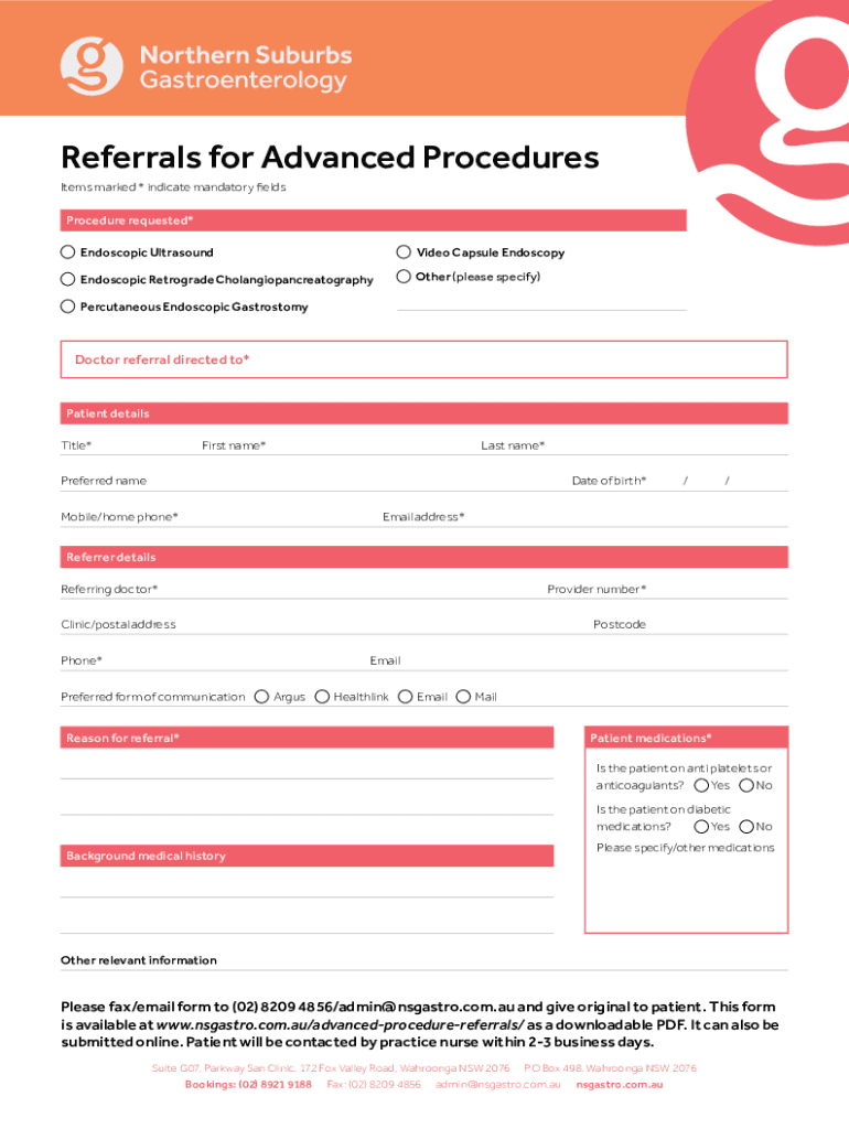 Fillable Online Procedure Request Form Endoscopic Ultrasound and ...