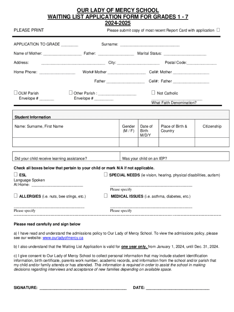 Fillable Online Waiting-List-Application-Form-2024-2025- ... Fax Email Print - pdfFiller