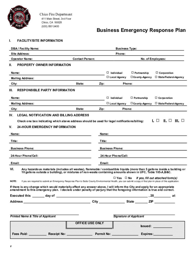 Fillable Online City of Chico - Fire Department (Contact Us) Fax Email ...