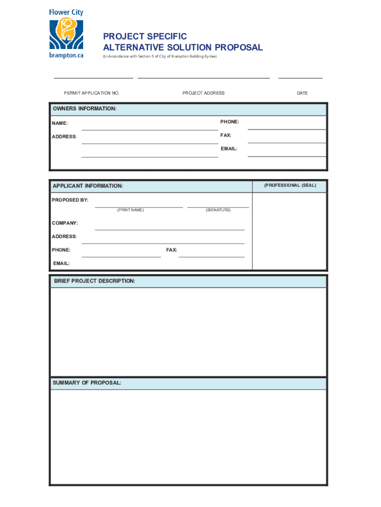 Fillable Online PROJECT SPECIFIC ALTERNATIVE SOLUTION PROPOSAL FORM Fax Email Print - pdfFiller