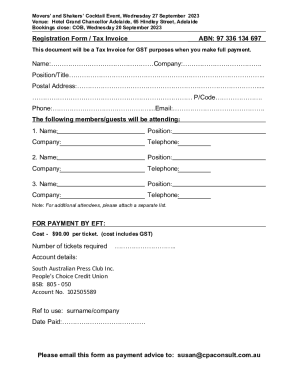 Fillable Online Registration Form / Tax Invoice ABN - Adelaide Fax ...