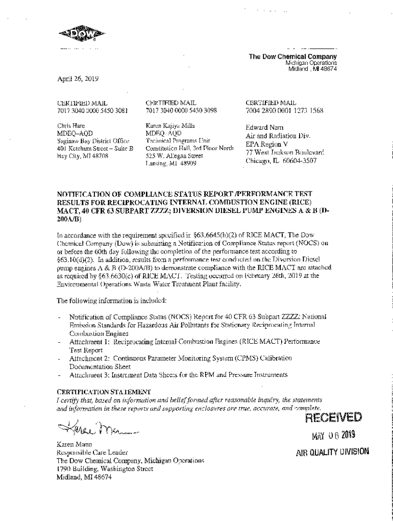 Fillable Online Chemical release at Dow Michigan Operations I-Park Fax ...