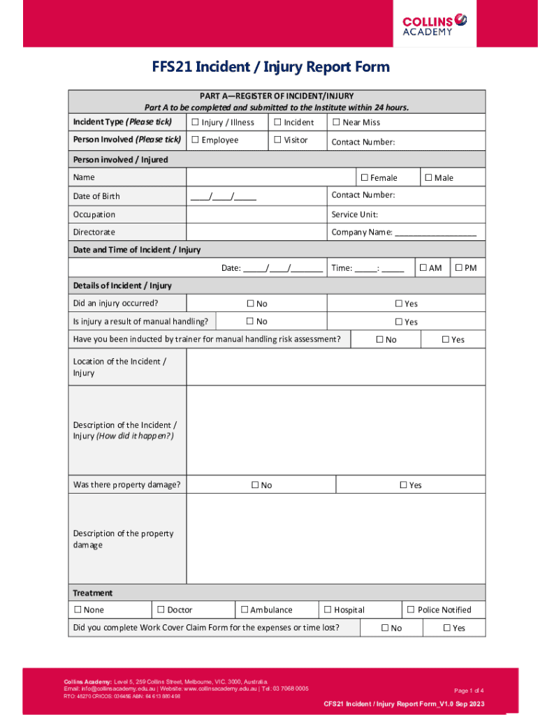 Fillable Online FFS21 Incident / Injury Report Form Fax Email Print - pdfFiller