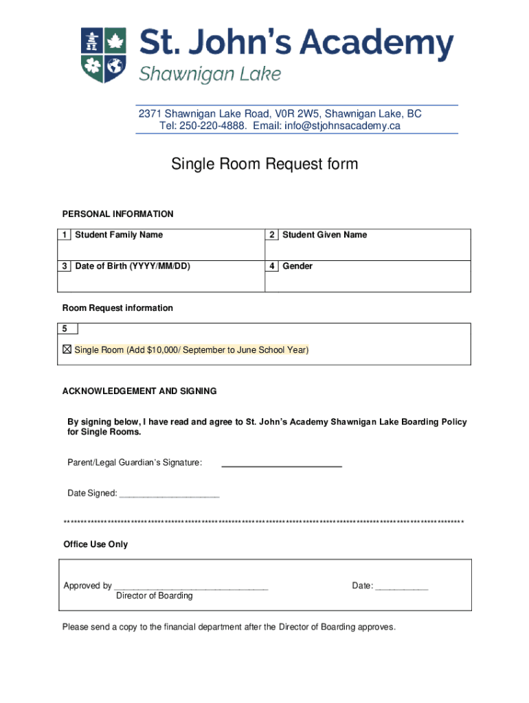 Fillable Online Single Room Request form Fax Email Print - pdfFiller