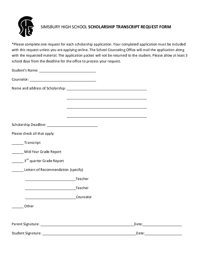 Fillable Online Simsbury High School Transcript Request Fax Email Print ...