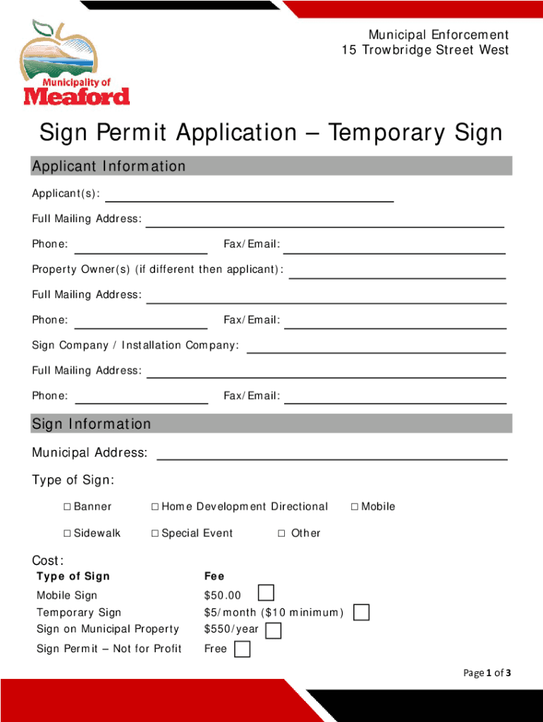 Fillable Online Sign Permit ApplicationTemporary Sign form Fax Email ...