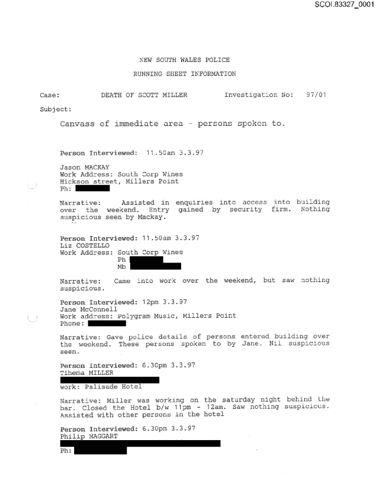 Fillable Online NEW SOUTH WALES POLICE RUNNING SHEET ... Fax Email ...