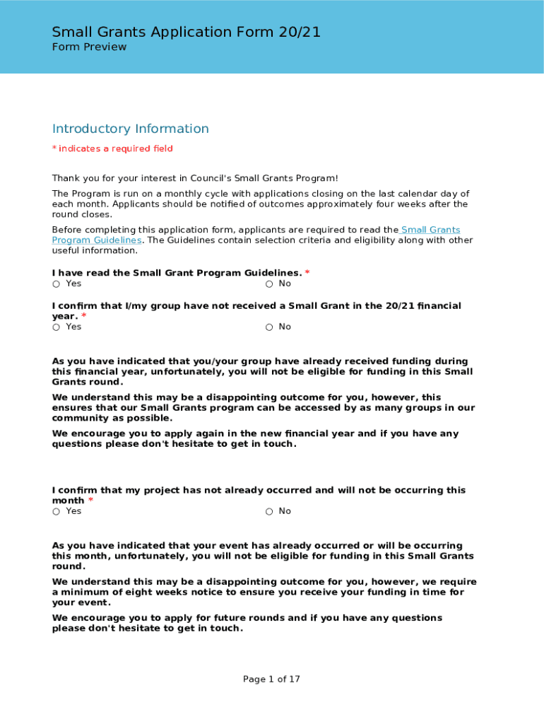 Fillable Online Small Grants Application Form 20/21 - Yarra Ranges ...