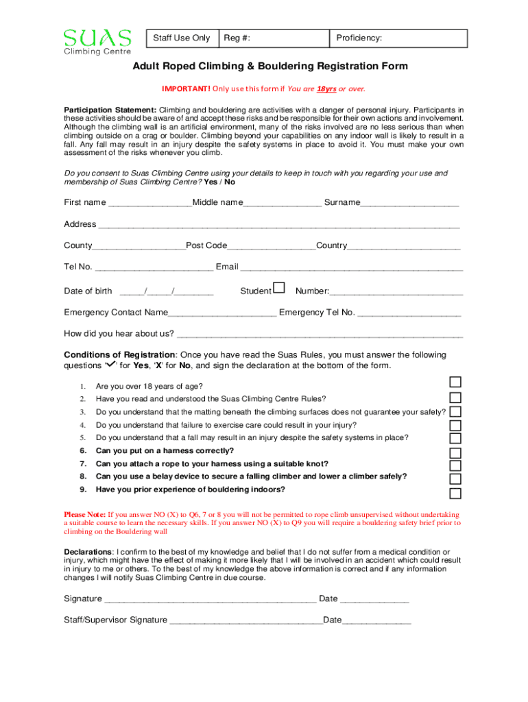 Fillable Online Register to Climb at EICA - Climbing Registration Forms ...