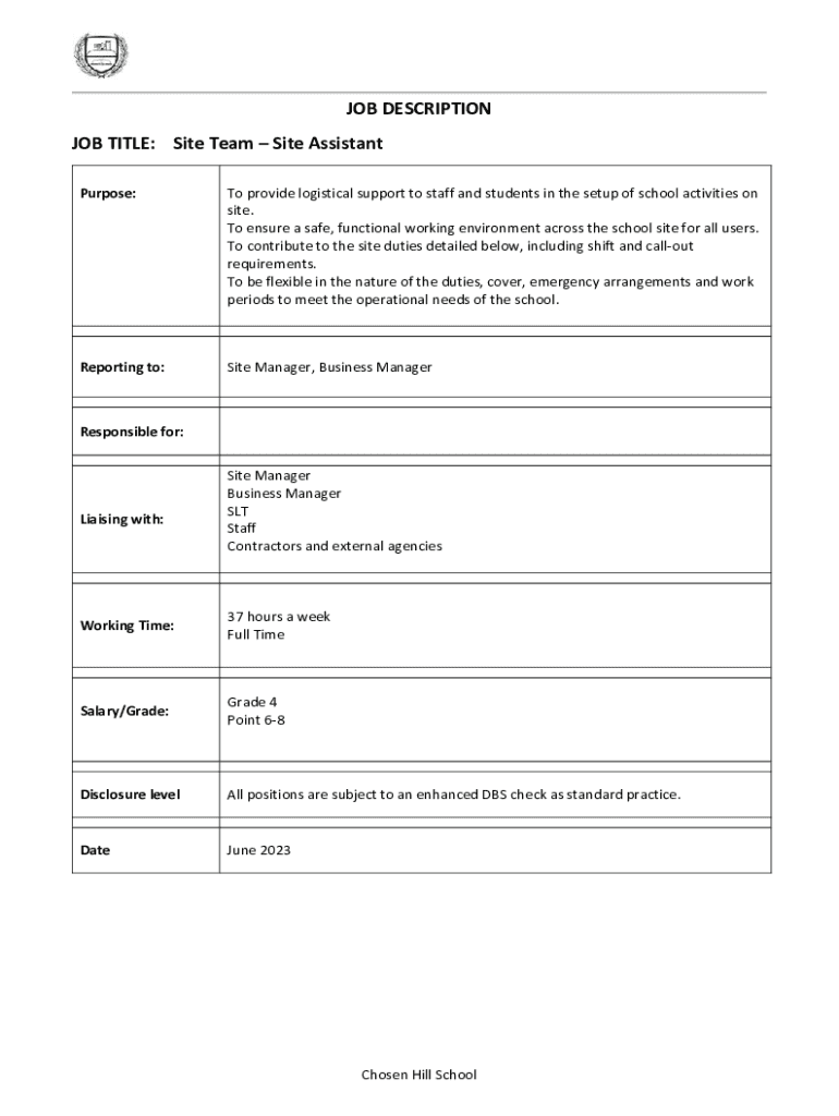Fillable Online Assistant Project Manager Job Description Updated for ...