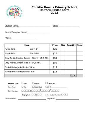 Fillable Online Christie Downs Primary School Uniform Order Form 2023 ...