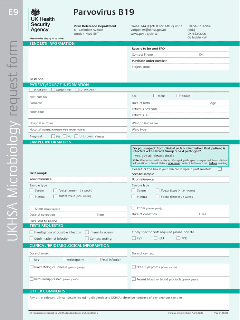 Fillable Online Parvovirus B19 referral form (E9) Fax Email Print ...