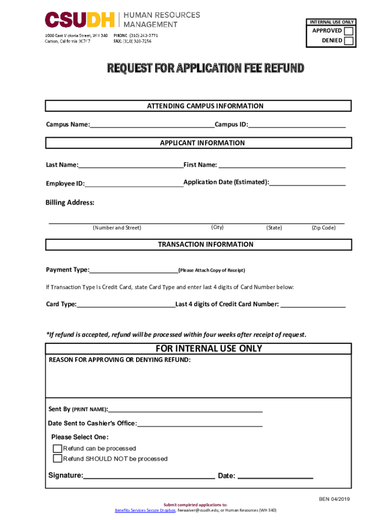 Fillable Online Application Fee Refund Request - Undergraduate ...