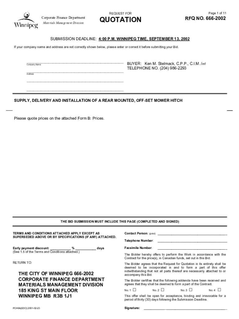 Fillable Online SUPPLY, DELIVERY AND INSTALLATION OF A REAR MOUNTED, OFF-SET MOWER HITCH Fax ...