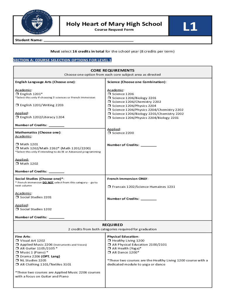 Fillable Online Level 1 Course Request Form 2024-2025 Fax Email Print - pdfFiller