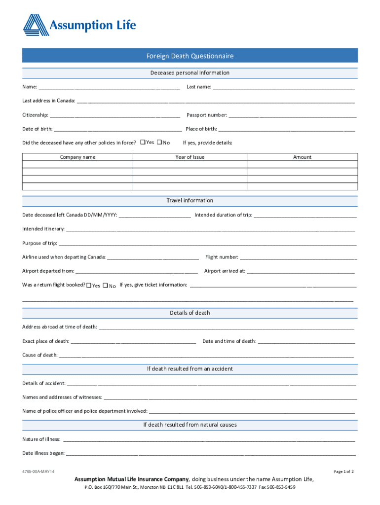 Fillable Online Death abroad fact sheet Fax Email Print - pdfFiller