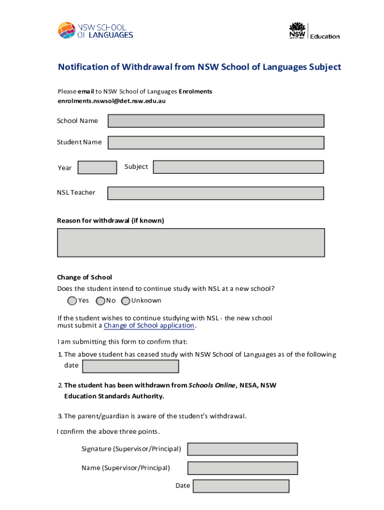 Fillable Online NSL Notification of Withdrawal Form Fax Email Print ...