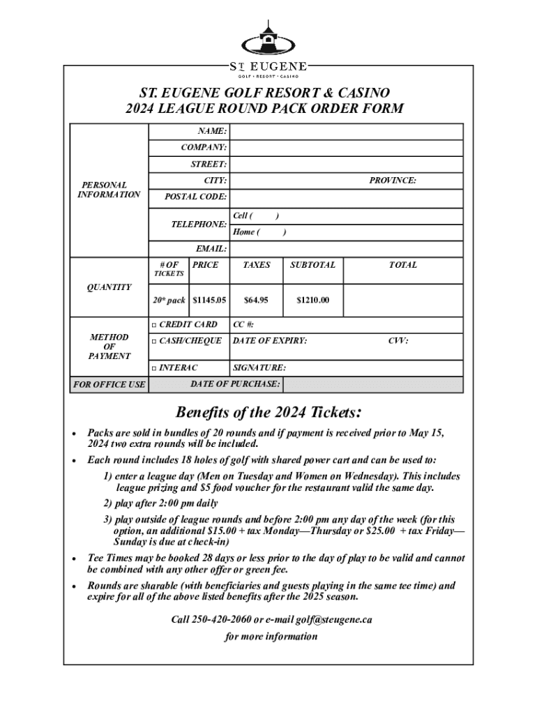 Fillable Online 2024 league round pack order form Fax Email Print ...