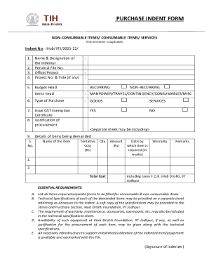 Fillable Online Purchase Indent FormPDF Fax Email Print - pdfFiller