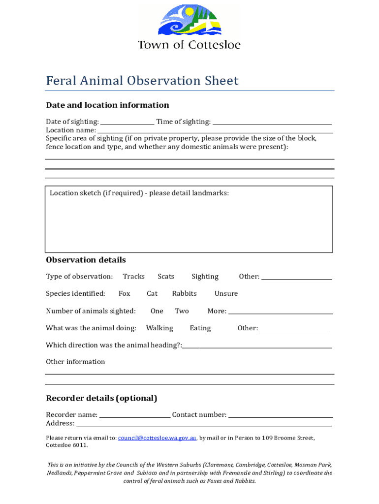 Fillable Online Feral Animal Observation Sheet.doc Fax Email Print ...