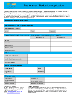Fillable Online Application for Fee Waiver or Fee Reduction of Facility ...